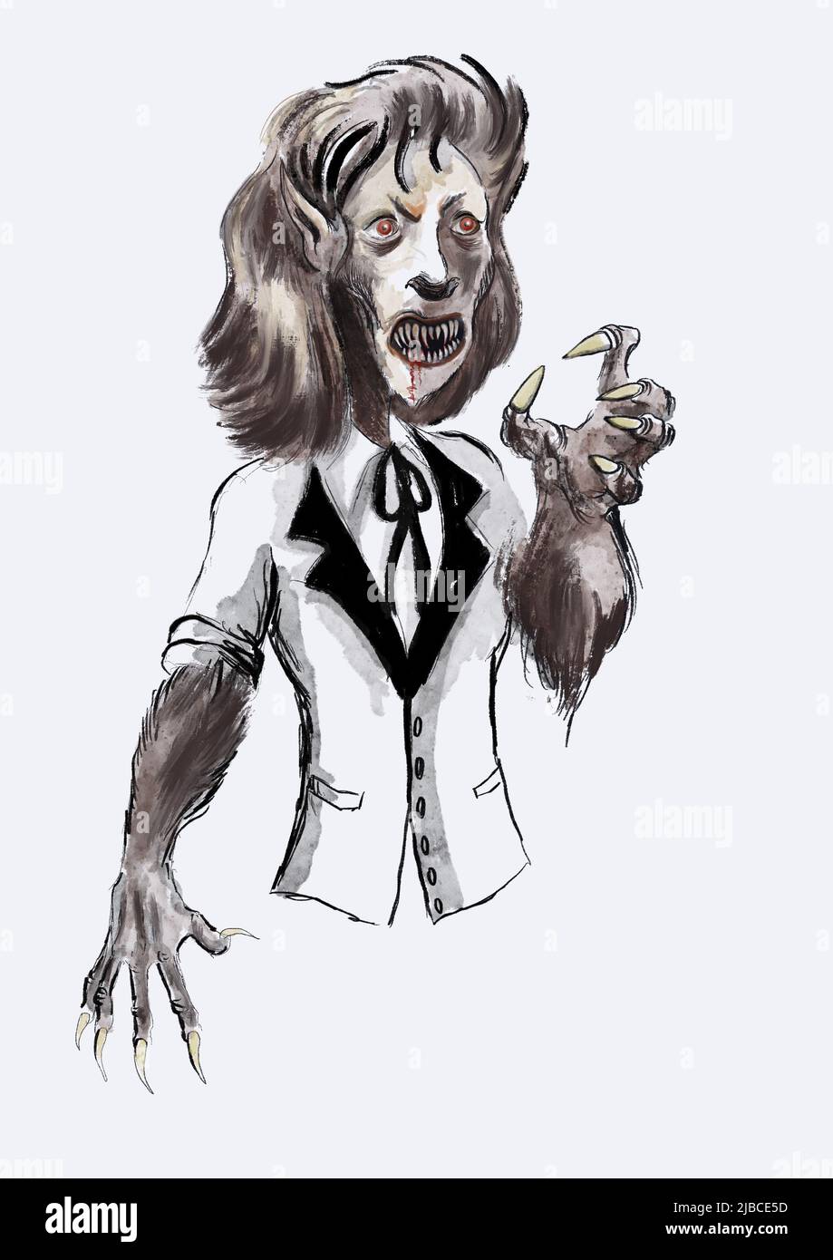 hand drawn werewolf illustration art Stock Photo - Alamy