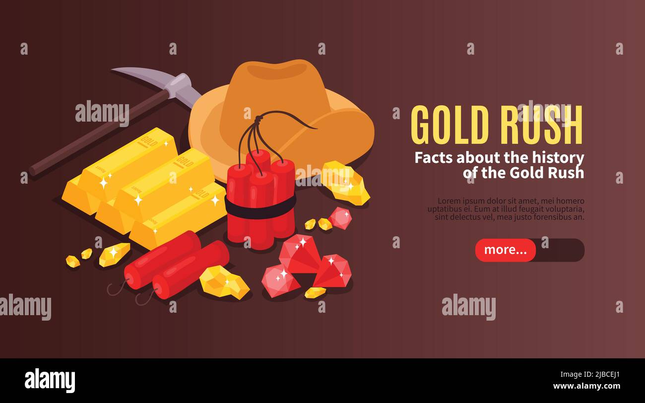 Isometric gold mining horizontal banner with images of vintage ...