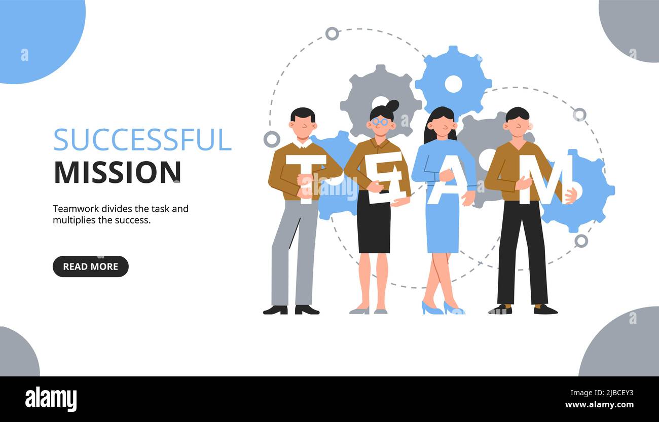 Teamwork horizontal banner with clickable button text and group of ...