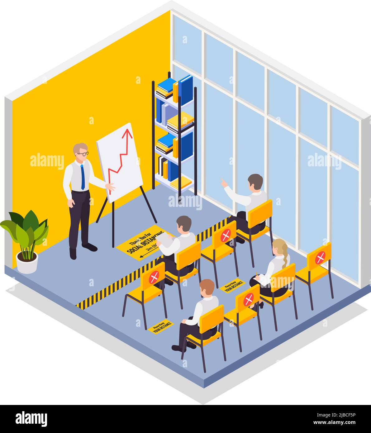 Social distancing in classroom isometric composition with students ...