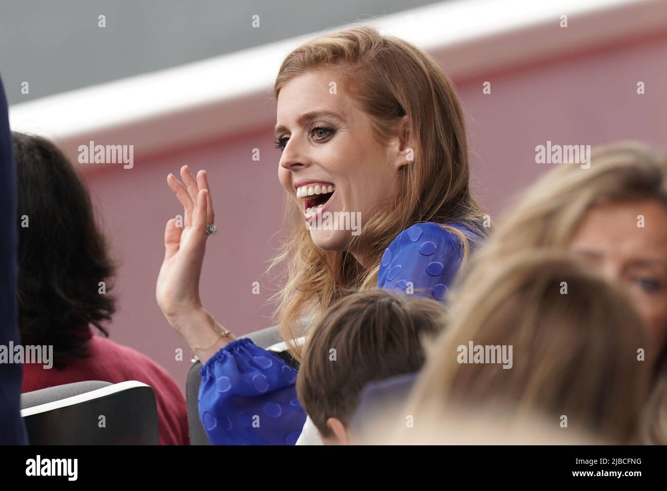 Princess Beatrice arrives to watch the Platinum Jubilee Pageant in front of Buckingham Palace ...