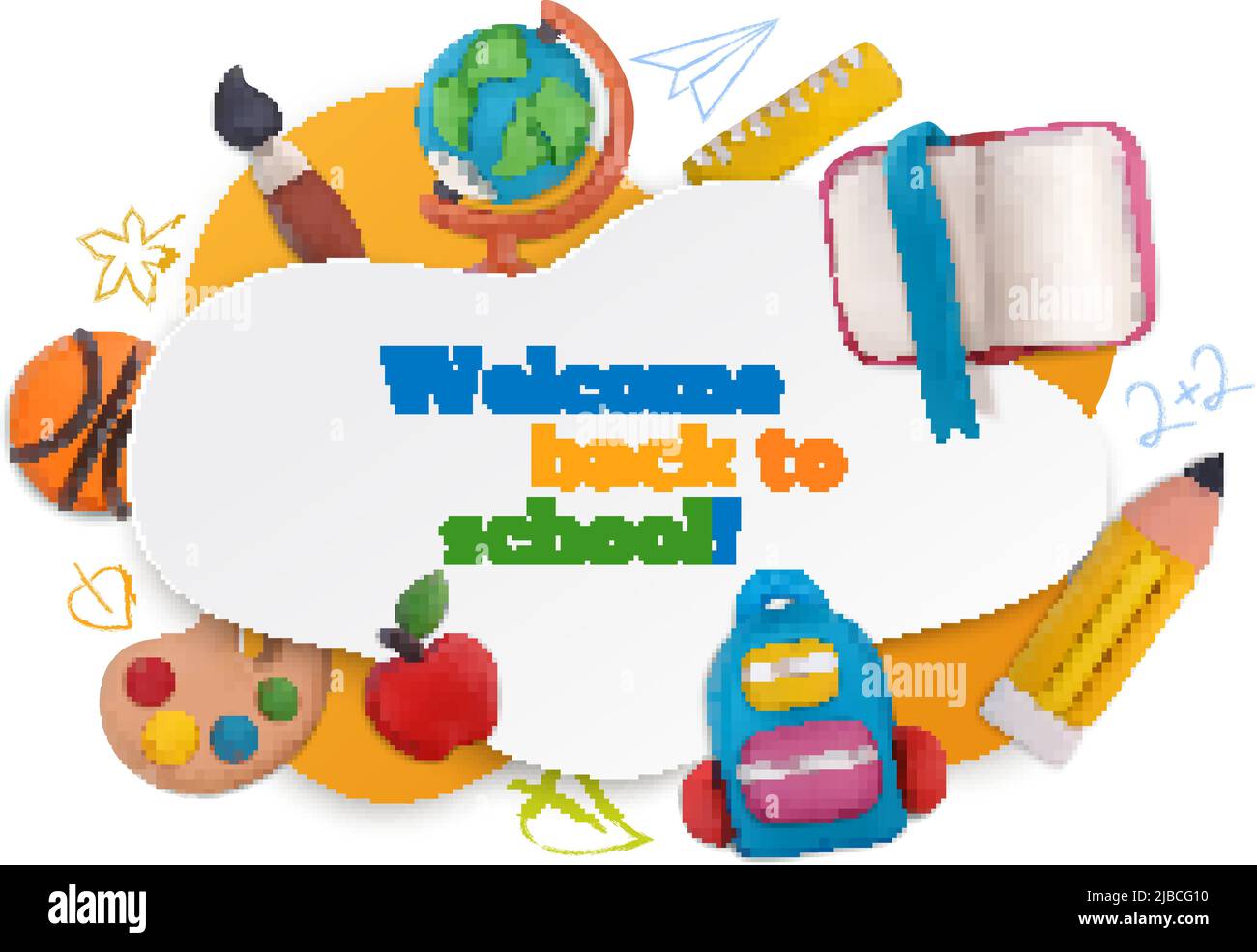 Plasticine school composition with welcome back to school symbols ...