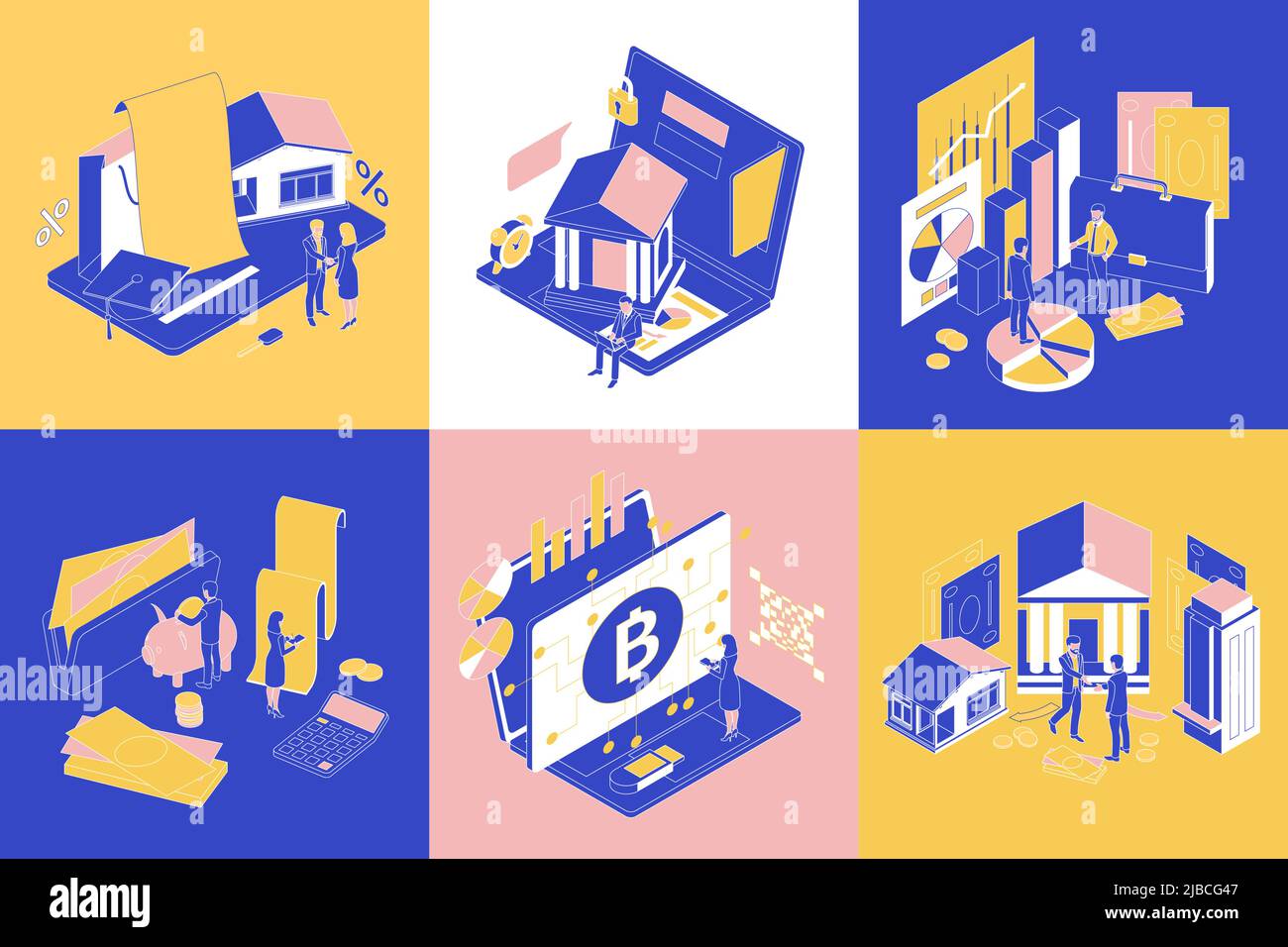 Finance concept design 6 isometric compositions with electronic wallet ...