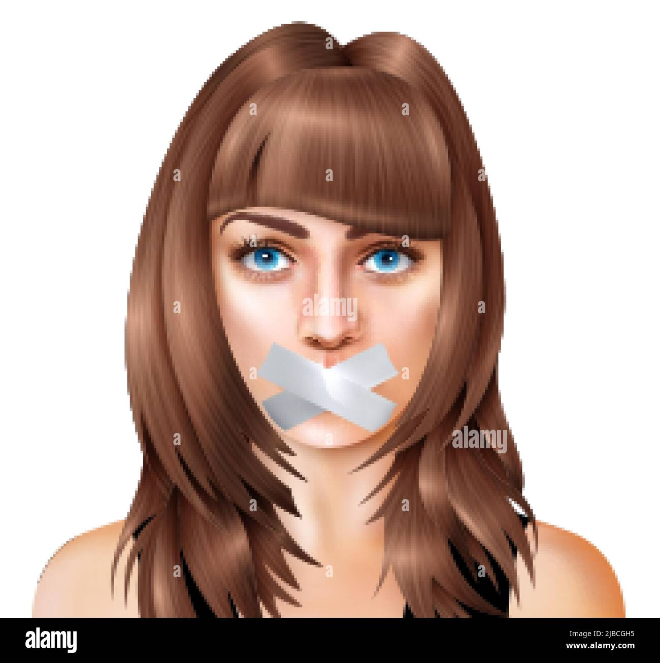 Woman With Closed Mouth Realistic Composition Young Girl Stands And Her