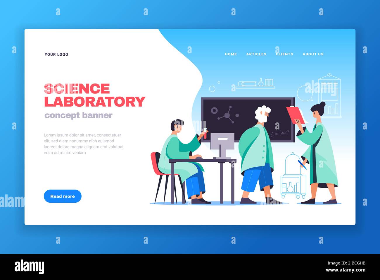 Science laboratory research publications concept web page banner with ...