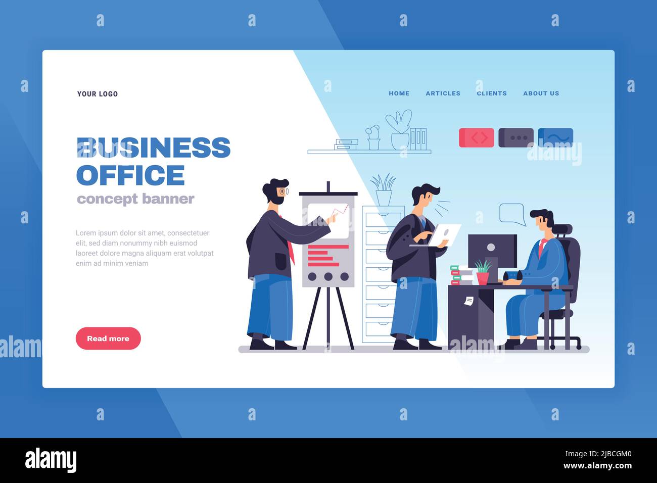Business office concept web page banner with working on computers ...