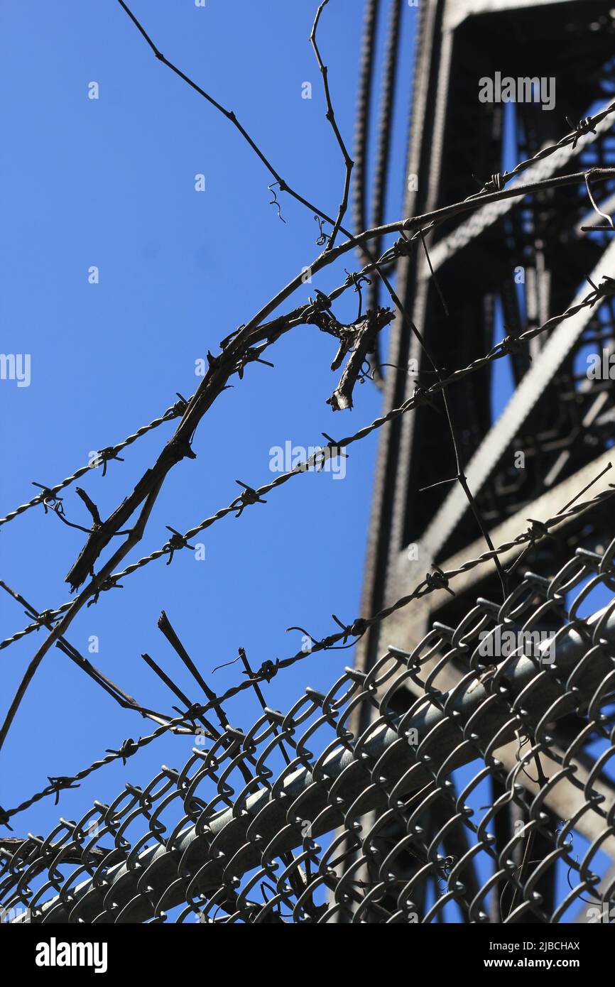 Razor sharp barbed wire fence protecting the industrial area Stock ...