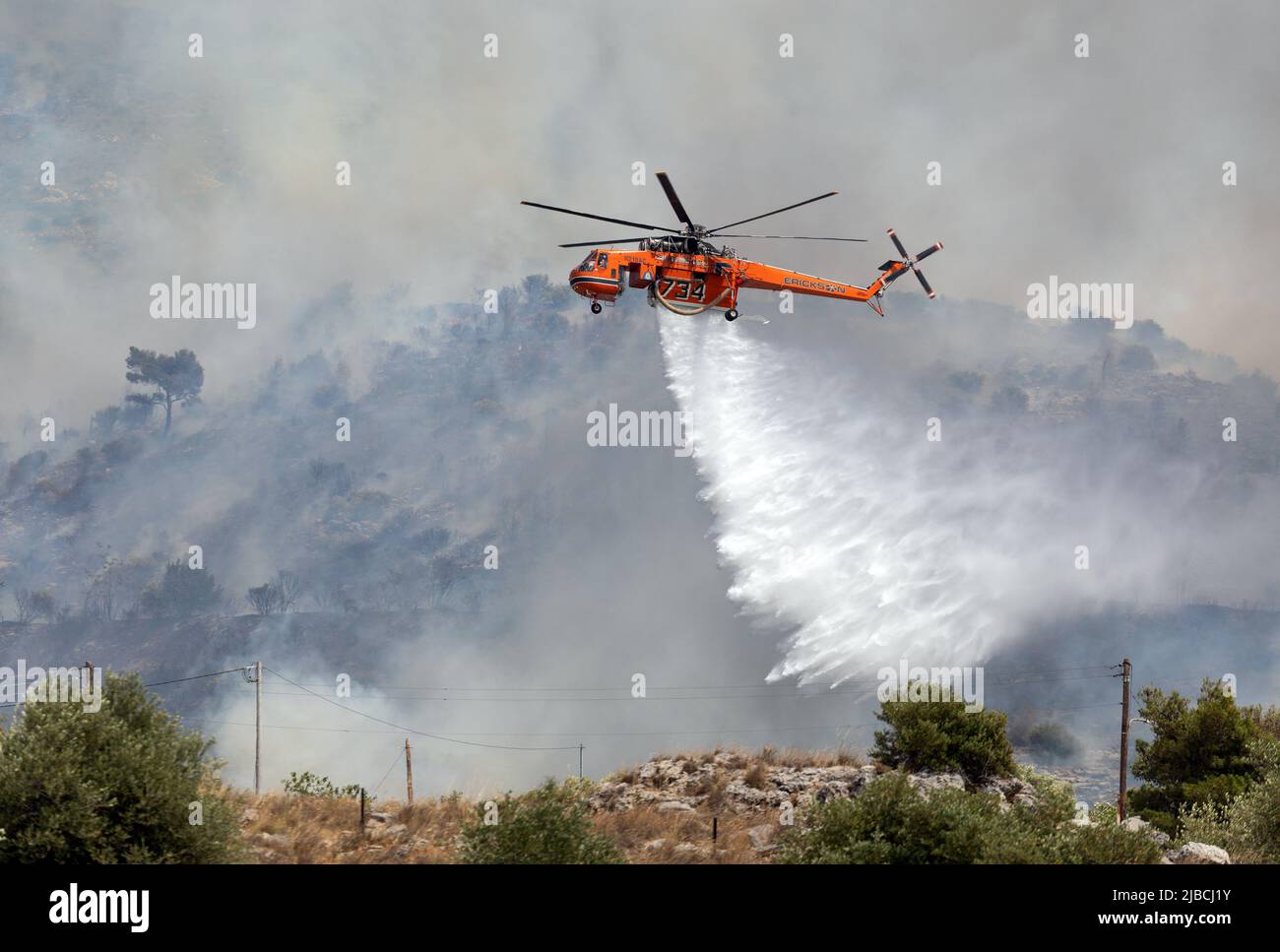 Athens, Greece, June 4, 2022: A firefighting Erickson S-64 Aircrane ...
