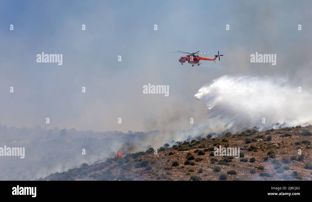 Athens, Greece, June 4, 2022: A firefighting Erickson S-64 Aircrane ...