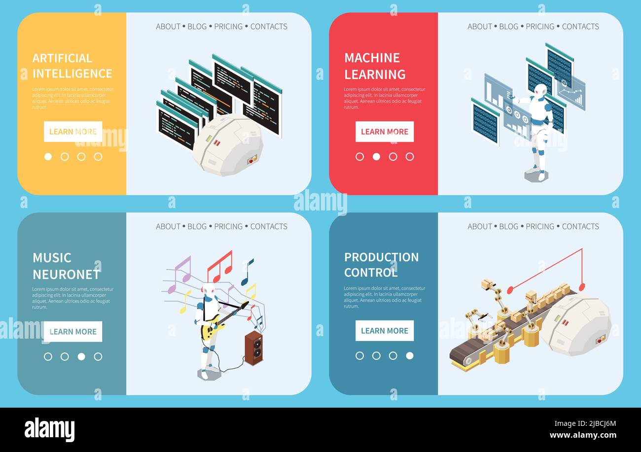 Artificial intelligence set of horizontal banners with learn more ...
