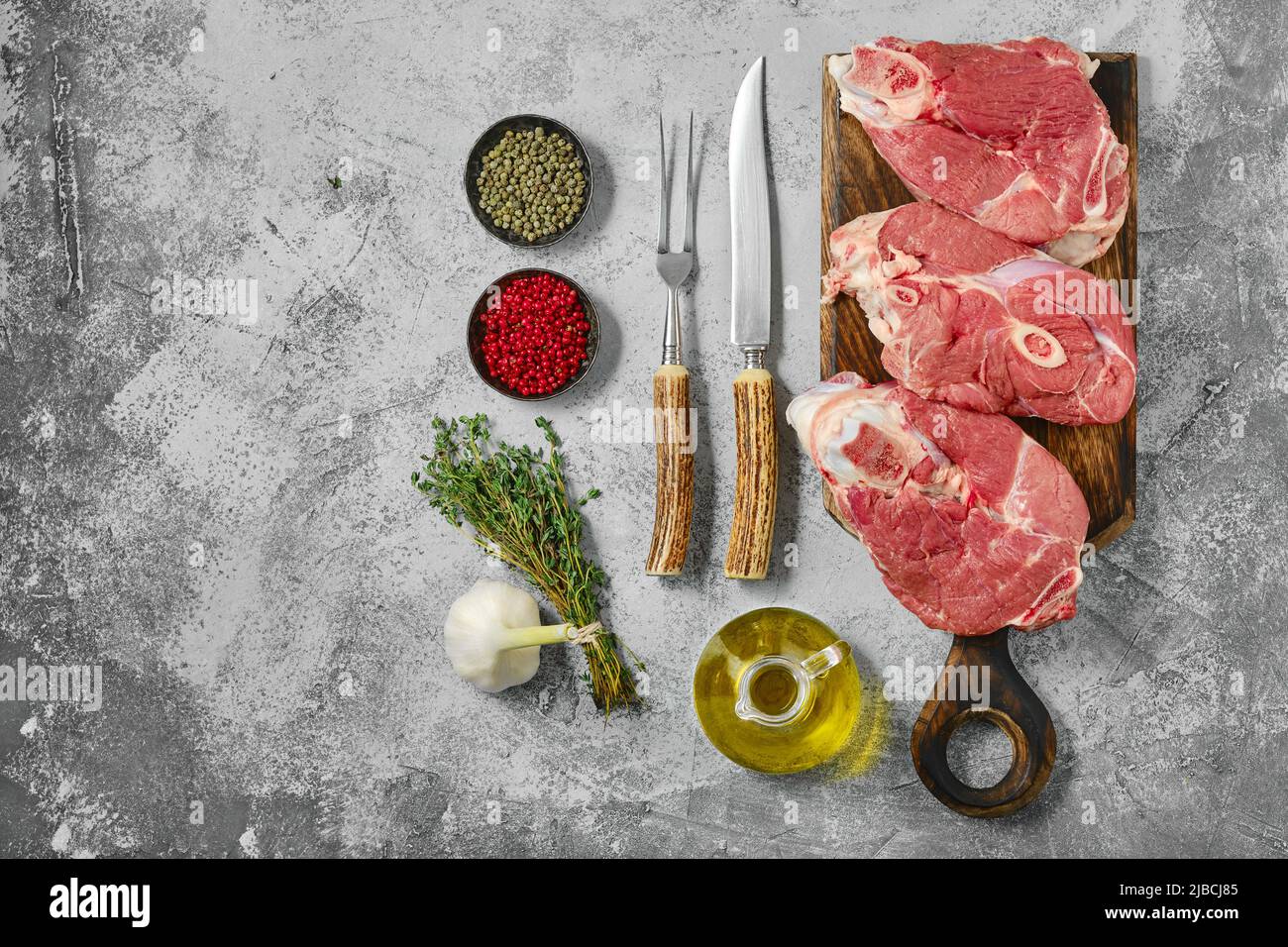 Top view of raw lamb leg cut as a steak. Slices of shank Stock Photo ...