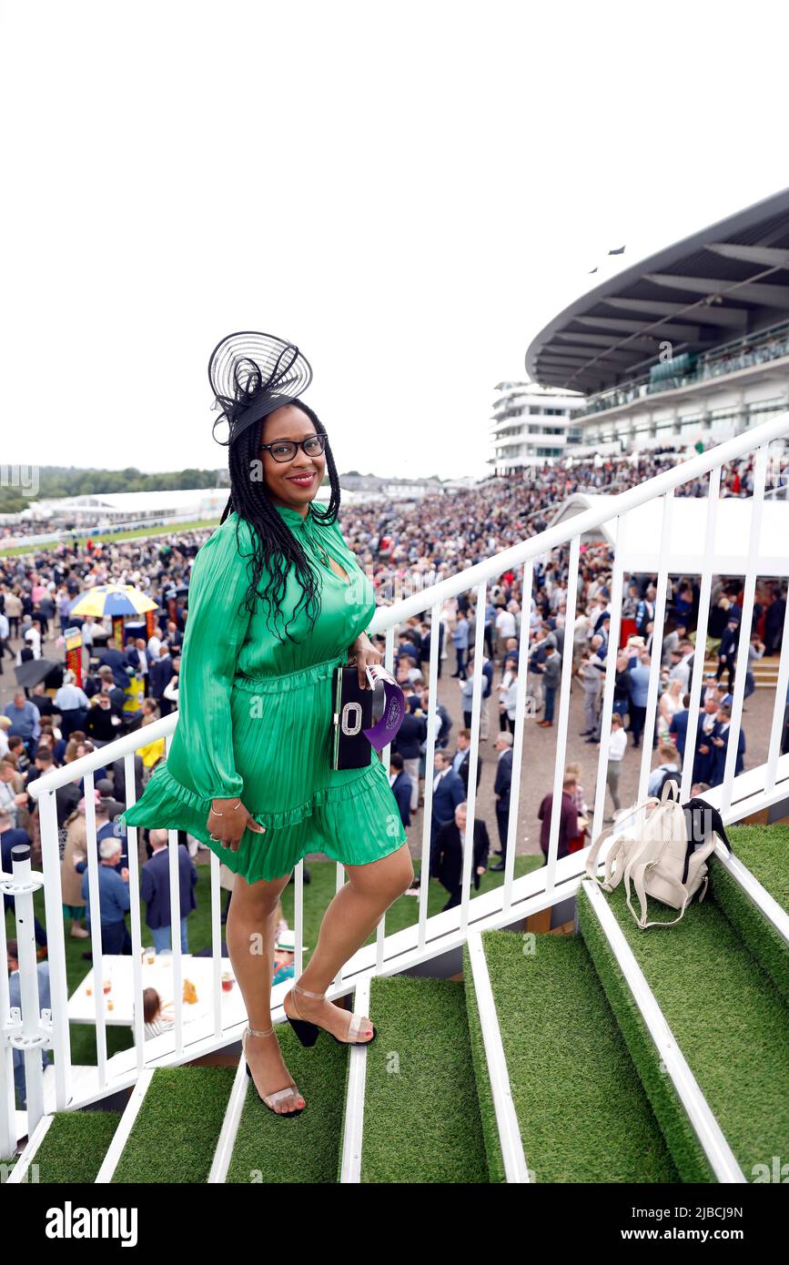 A racegoer on Derby Day during the Cazoo Derby Festival 2022 at Epsom ...