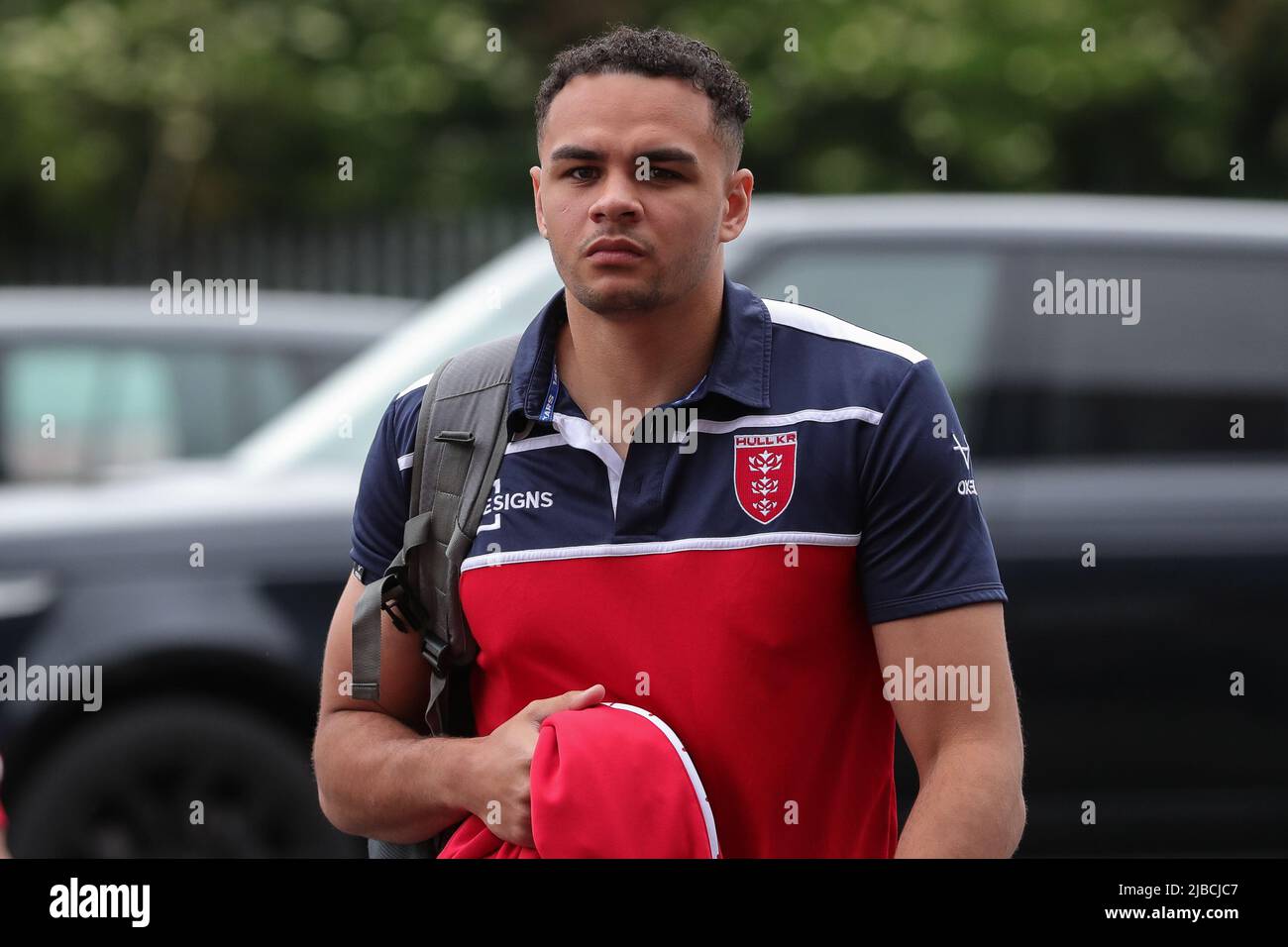 Luis Johnson #15 of Hull KR arrives at The Sewell Group Craven Park ...