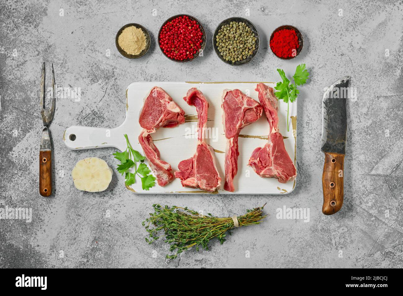Top view of raw boneless rack of lamb Stock Photo - Alamy