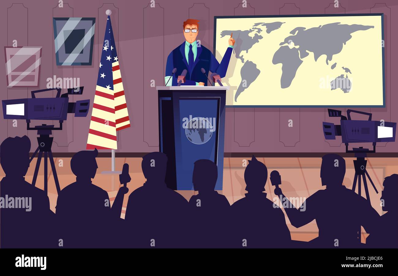 Diplomat and politics background with press conference symbols flat ...