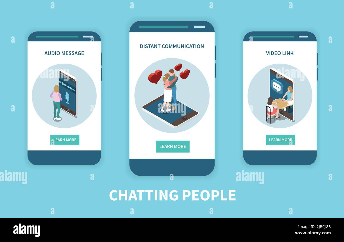 Chatting people mobile app concept with audio message distant ...