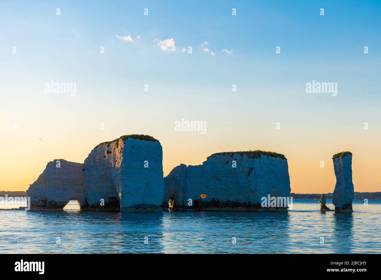 Old Harry Rocks, Dorset Jurassic Coast landmark and landscape at sunset ...