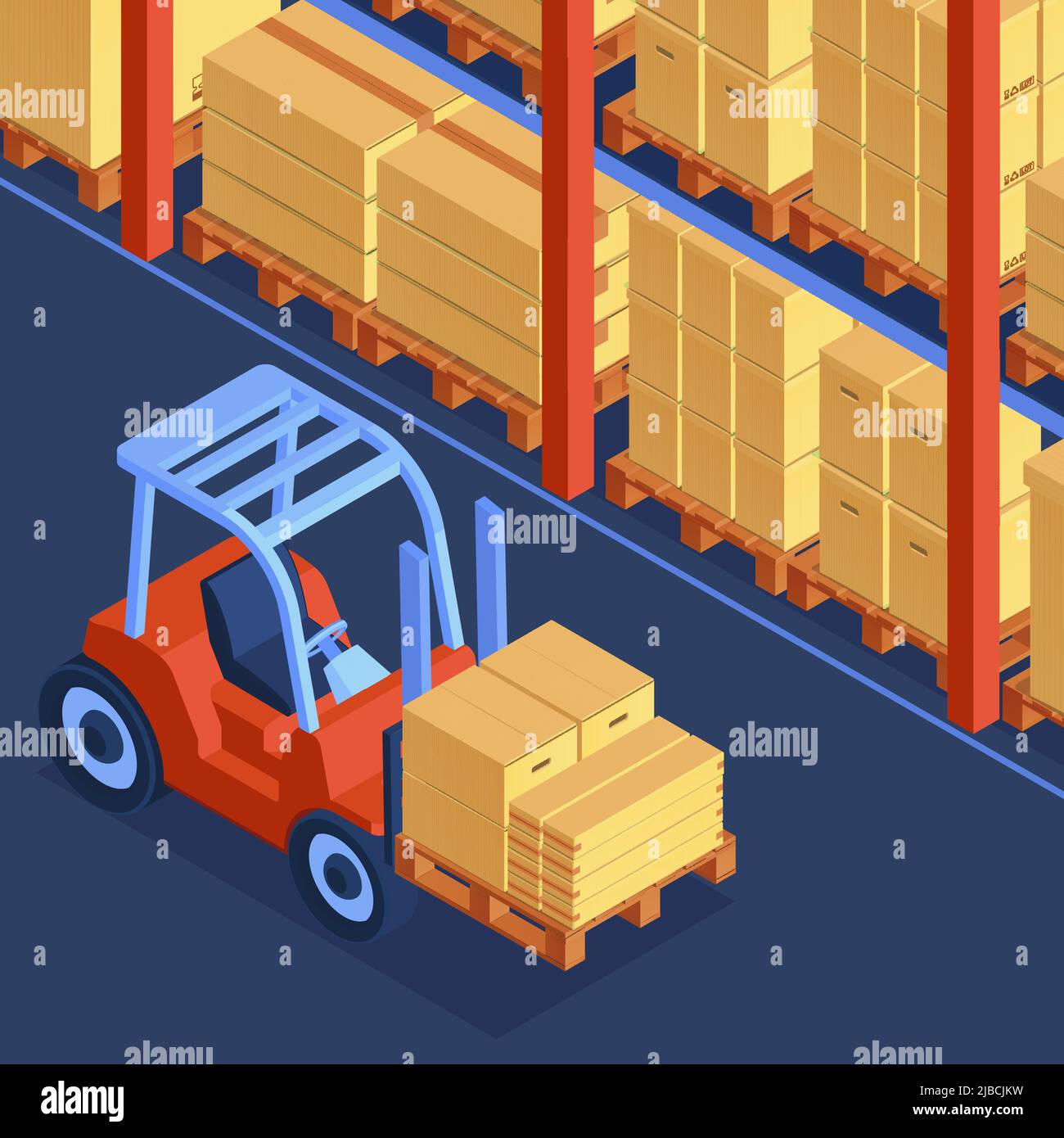 Isometric cardboard boxes composition with indoor view of warehouse ...