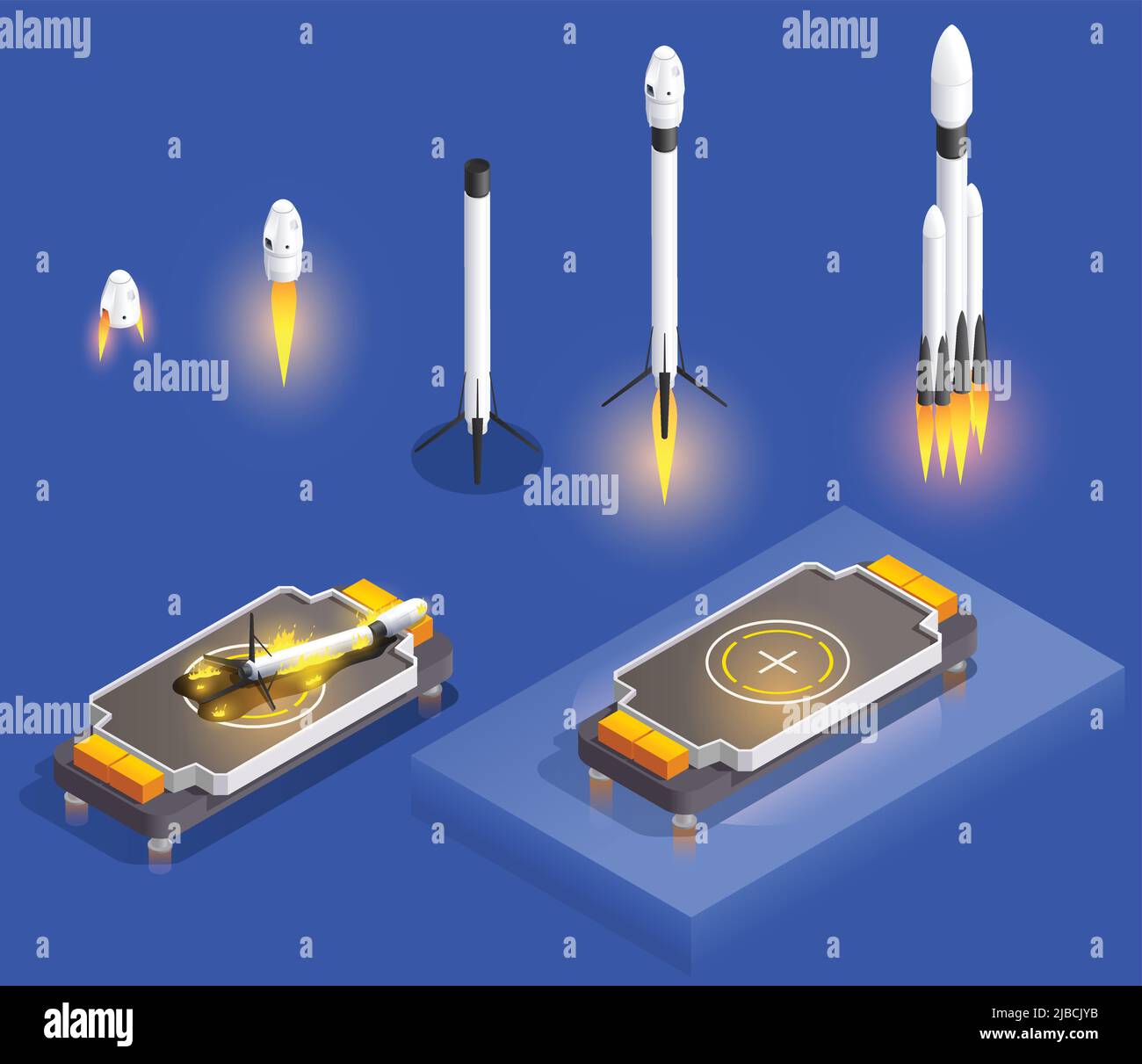 Modern space program isometric composition with isolated images of ...