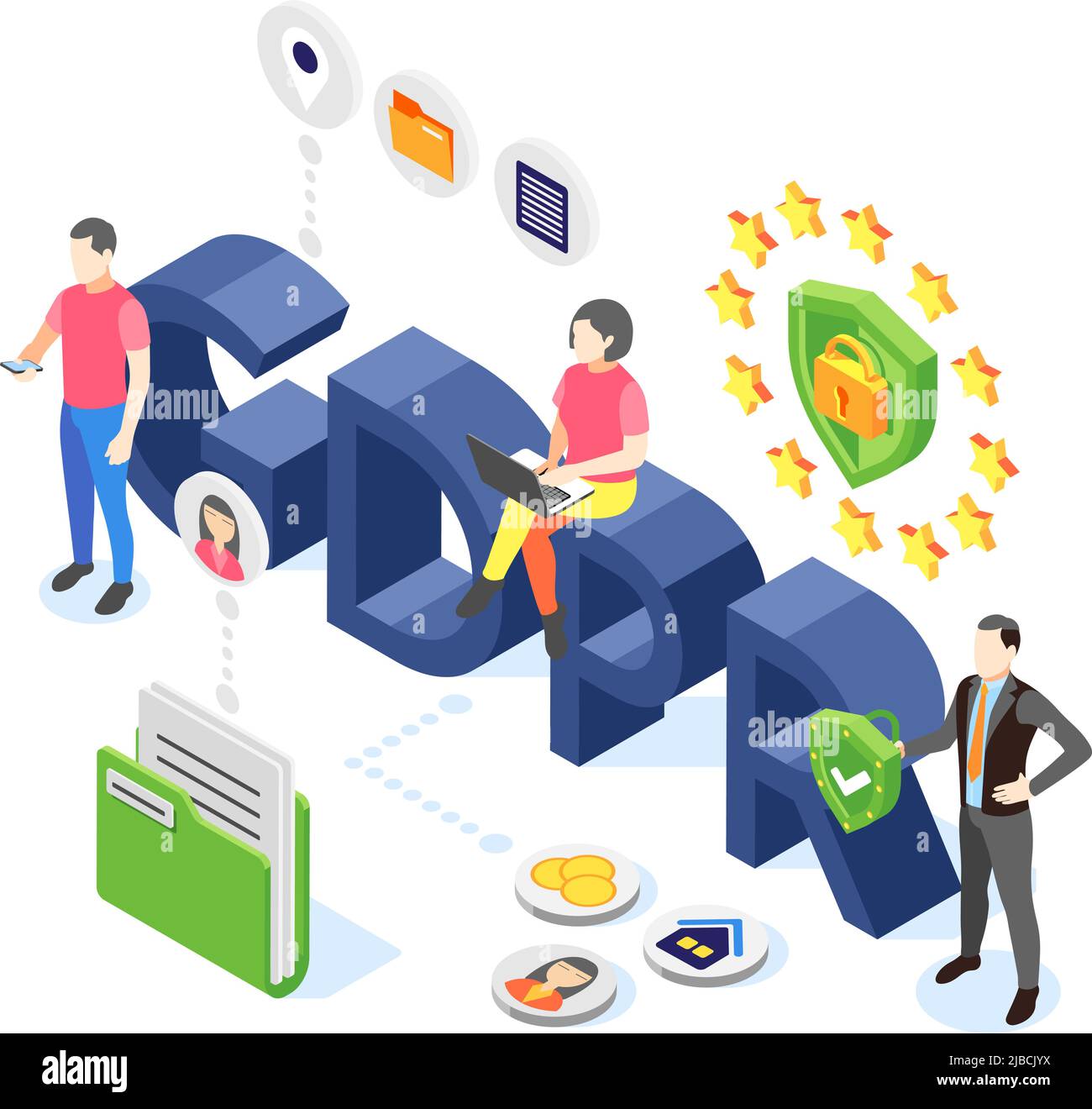 Personal data protection gdpr isometric background composition with 3d ...