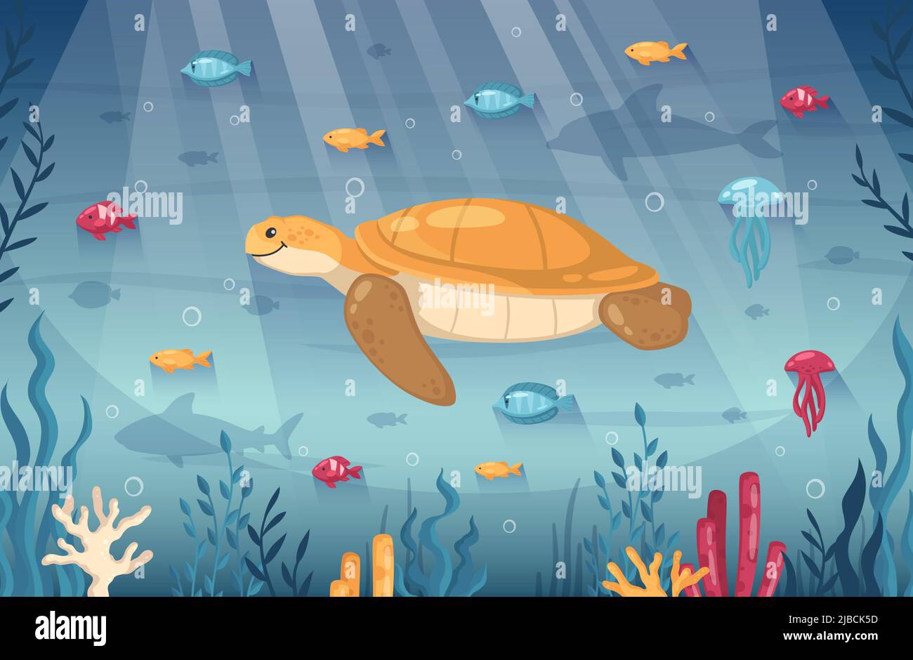 Diving snorkeling ocean underwater world cartoon background composition ...