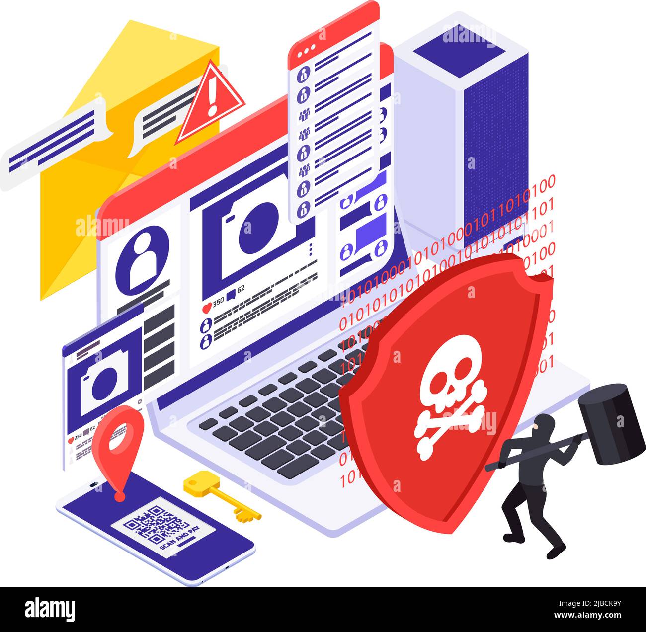 Cyber security spyware data protection isometric composition with ...