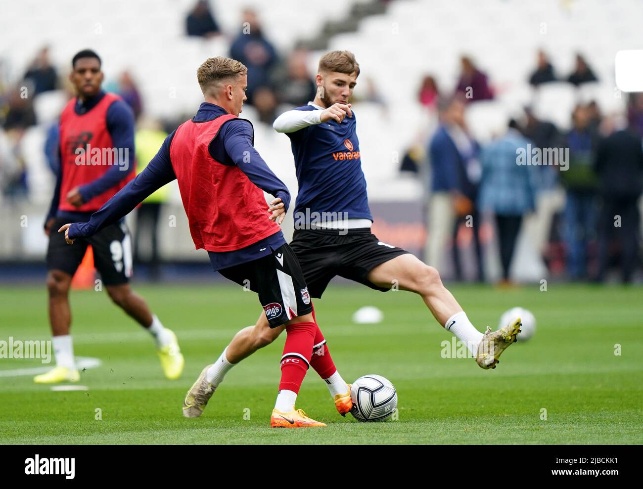Grimsby Town’s John McAtee (right) and Jordan Maguire-Drew warms up ...