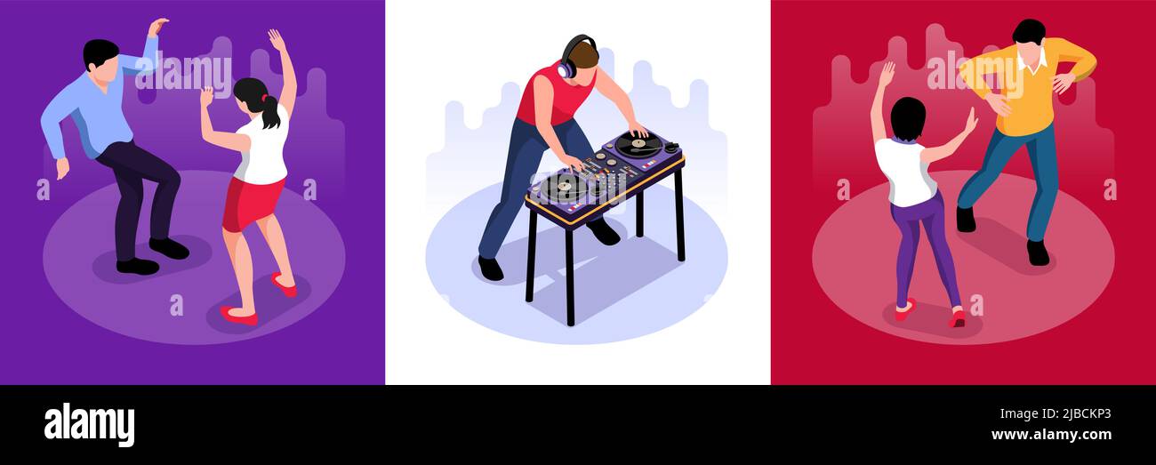 Isometric dj design concept with square compositions of playing disk ...