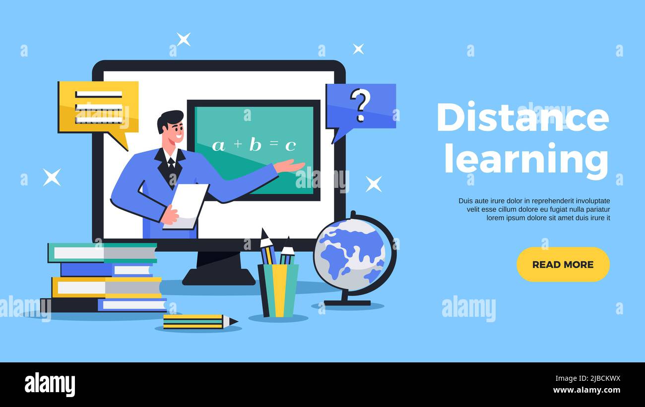 Distance learning flat web banner advertising online education tutoring ...