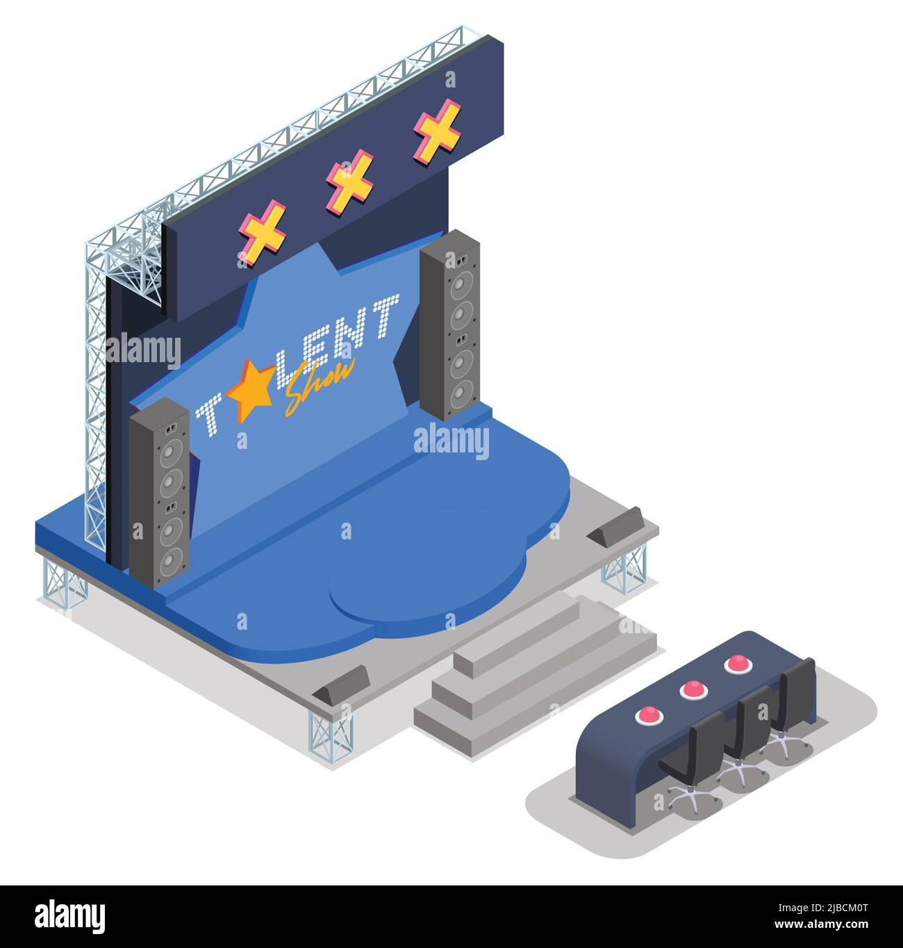 Tv talent show isometric composition with image of stage equipped with ...
