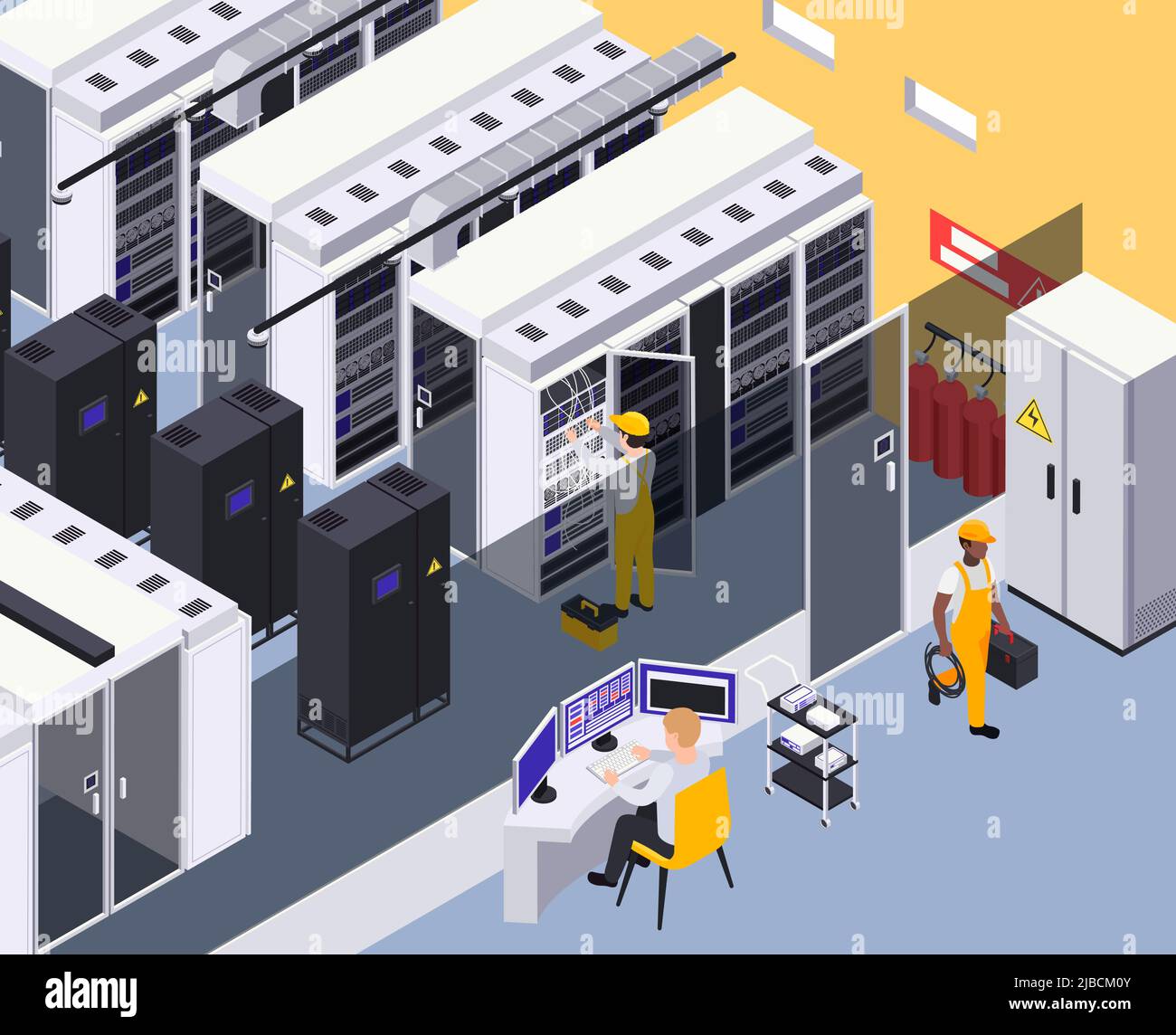 Data center facility interior isometric element with operator desk ...