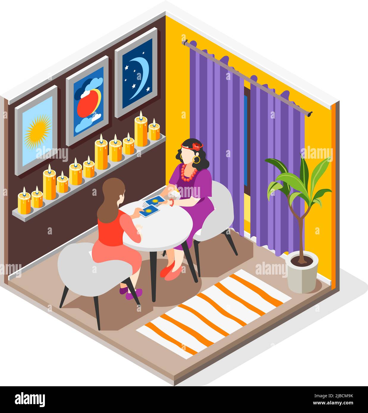 Magical services visit isometric background composition with indoor ...