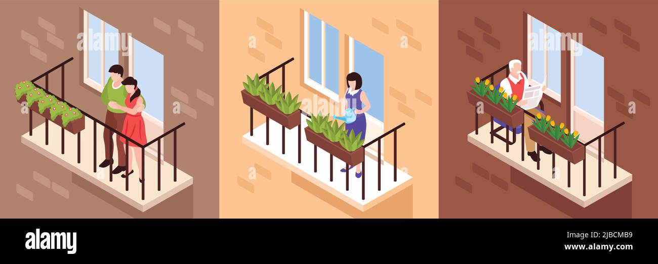 Neighbors square icons set with windows symbols isometric isolated ...