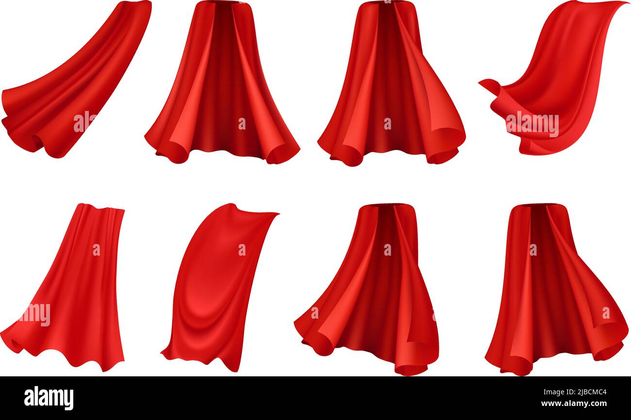 Red cloak realistic set with isolated icons of festive royal robes from ...