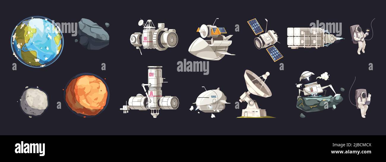 Space exploration isolated set of ships planets of solar system ...