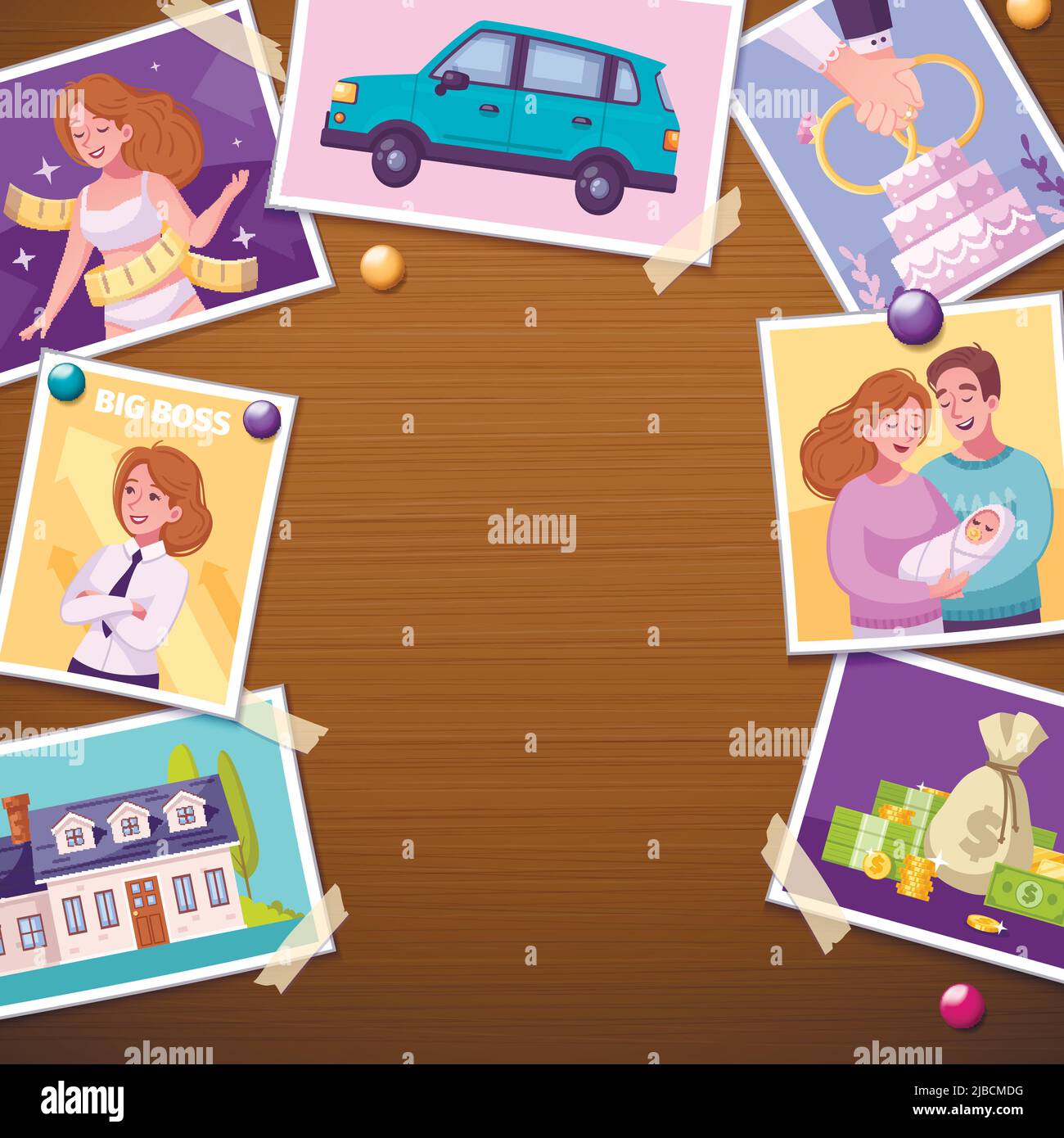 Vision board cartoon design with career and family symbols vector ...