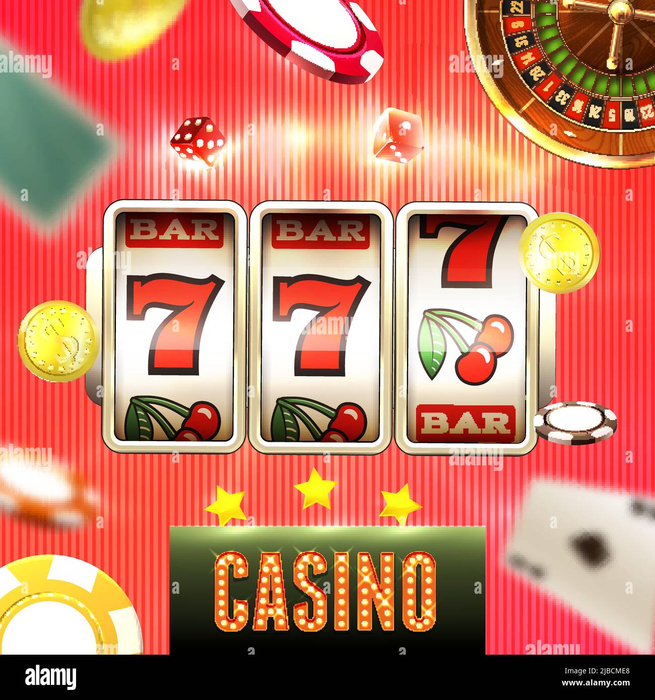 Realistic casino jackpot composition with images of roulette chips and ...