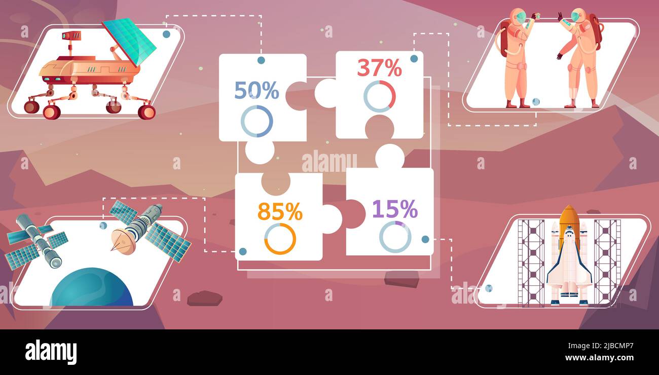 Space technology infographic composition of flat puzzle pieces with ...