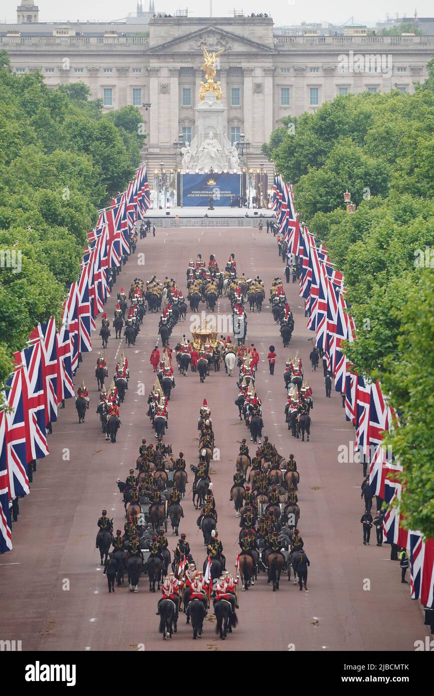 The Gold State Coach is seen on The Mall during the Platinum Jubilee ...