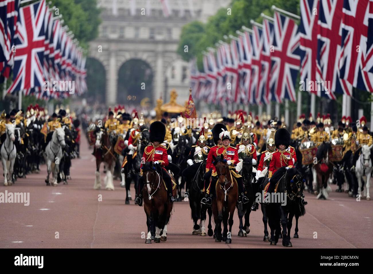 Soldiers parade during the Platinum Jubilee Pageant in front of ...