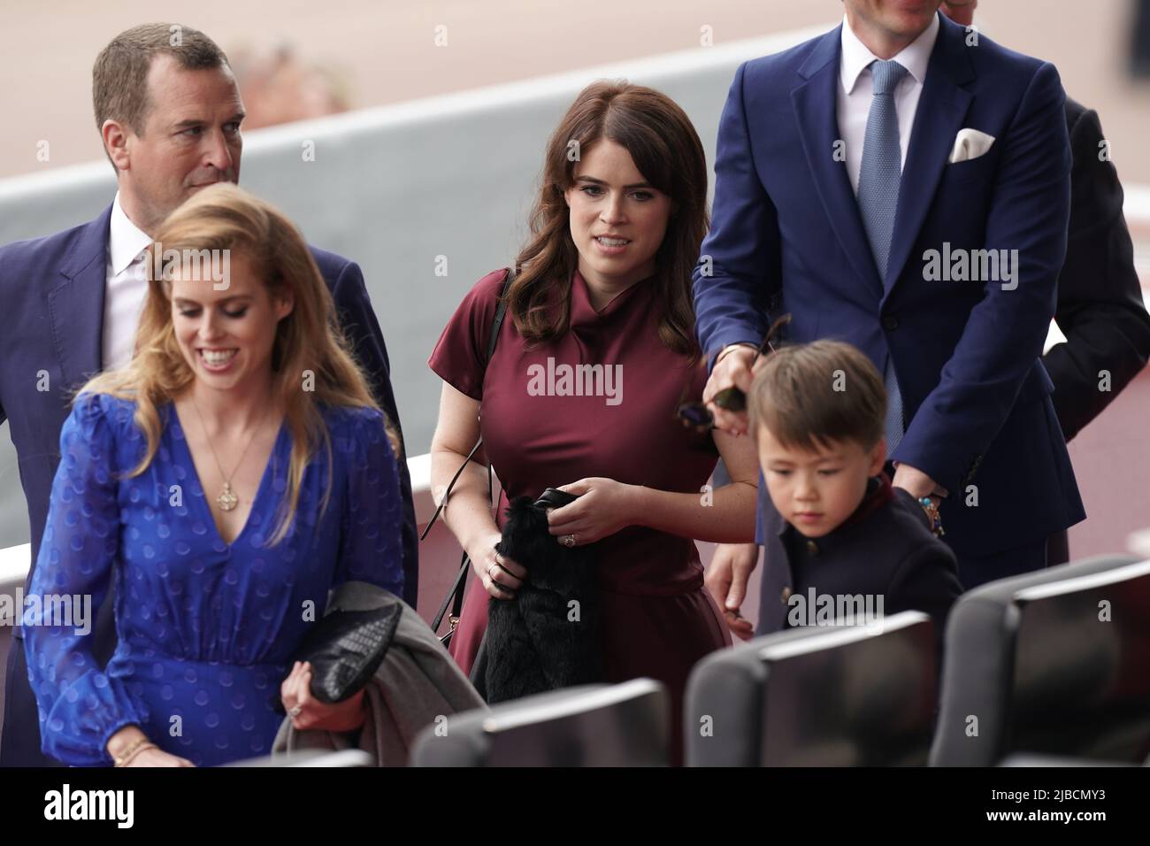 (left to right) Peter Phillips, Princess Beatrice, Princess Eugenie, Christopher Woolf and ...