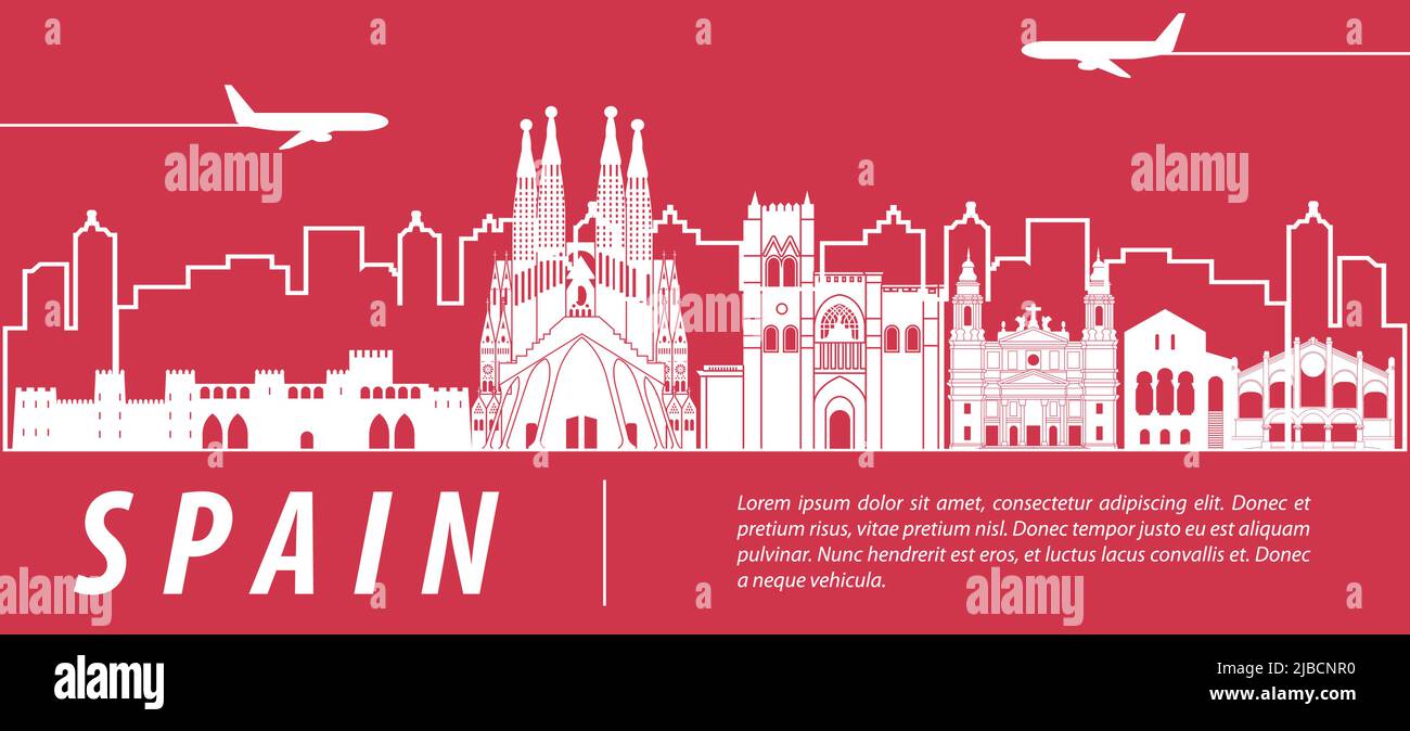 spain famous landmarks by silhouette style,vector illustration Stock ...