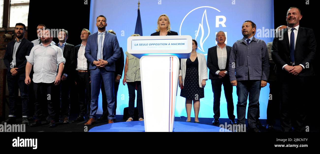 French far-right party Rassemblement National (RN) leader Marine Le Pen ...
