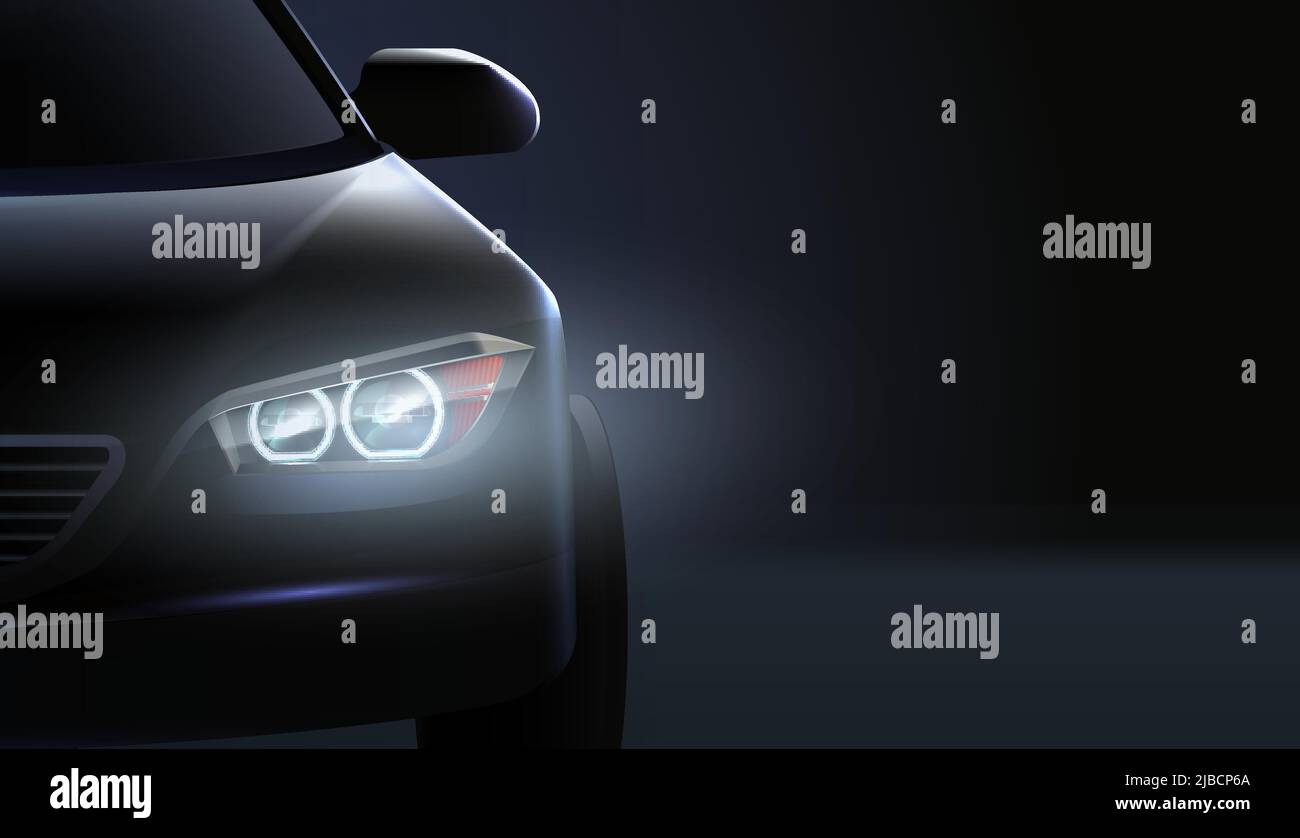 Realistic car headlights AD composition high class status car in the ...