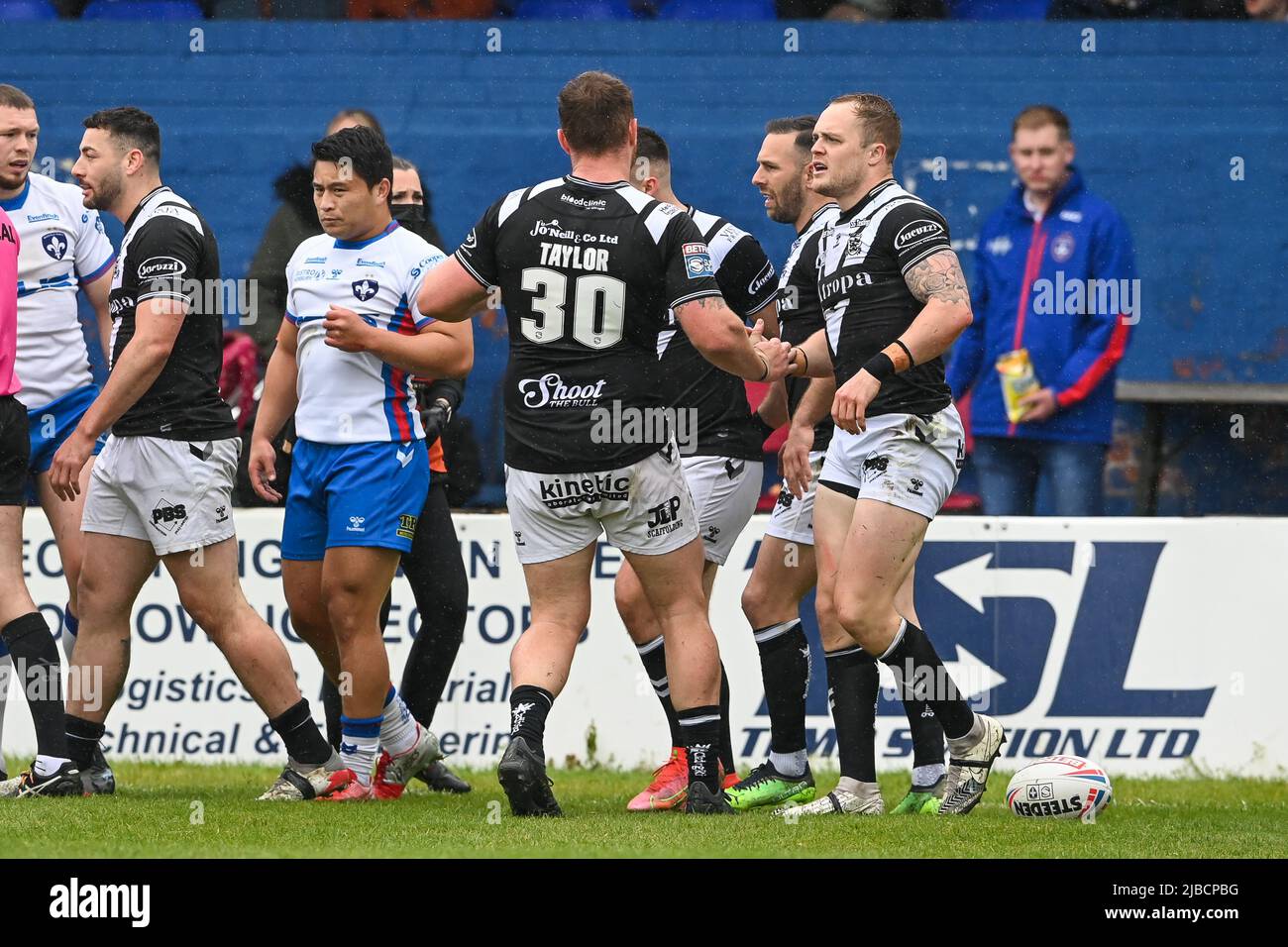 Adam Swift (2) of Hull FC celebrates his try in , on 6/5/2022. (Photo ...