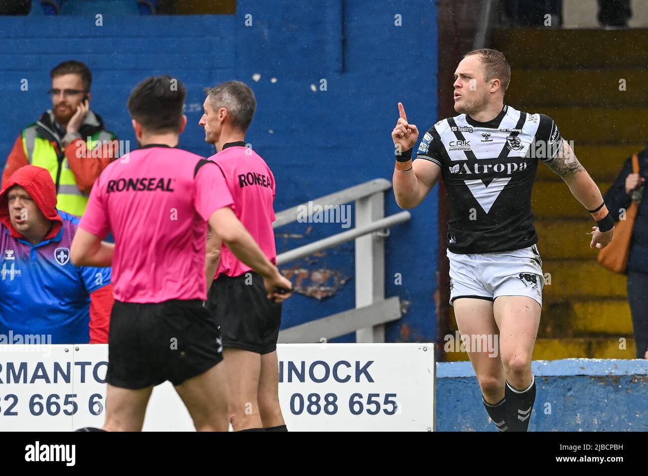 Adam Swift (2) of Hull FC celebrates his try in , on 6/5/2022. (Photo ...
