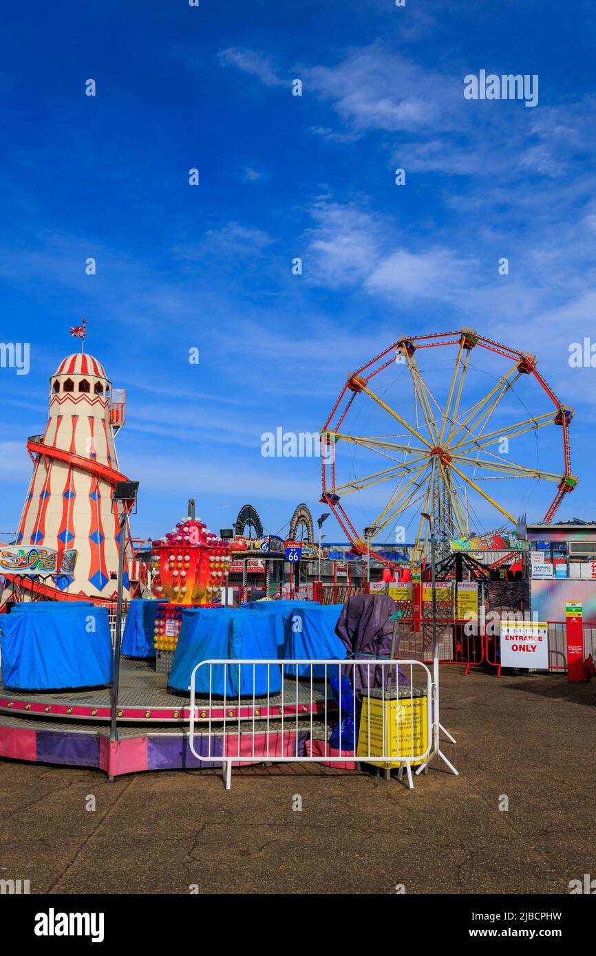 The fun fair at Hunstanton on the north coast of Norfolk on a clear ...