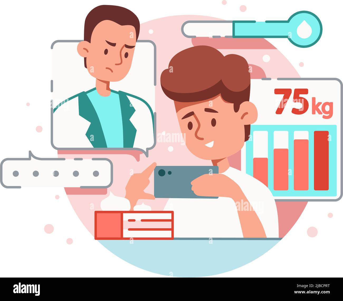 Online medicine flat composition with patient holding smartphone with ...