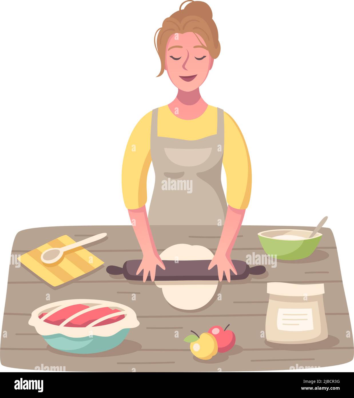 Hobby cartoon composition with female character cooking food with ...