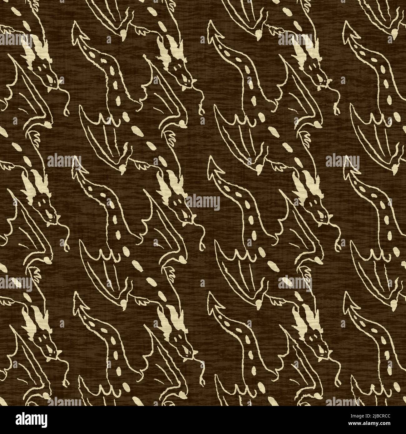 Dragon linen effect texture seamless pattern. Woven mythical beast for ...